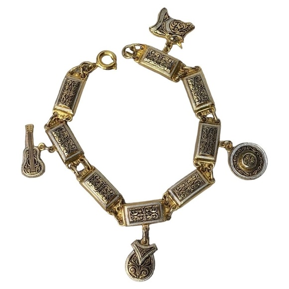 Jewelry | Arabesque Damascene Spanish Charm Link Bracelet | Poshmark